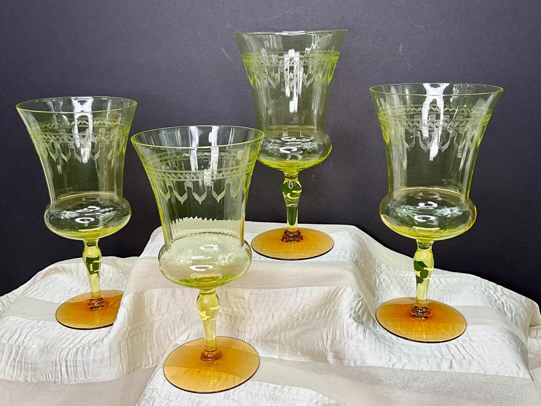 Utility Glass Works Nilotus Needle Etch #2 Water Glasses, Set of 4 ...