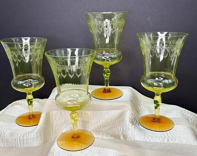 Utility Glass Works Nilotus Needle Etch #2 Water Glasses, Set of 4 ...