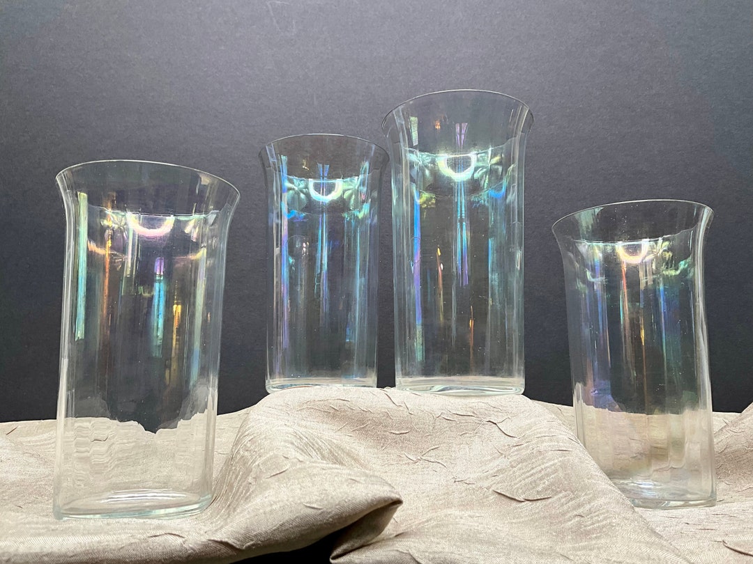 Vintage Flat Tumblers, Set of 4, Oiled Iridescent, Narrow Vertical ...