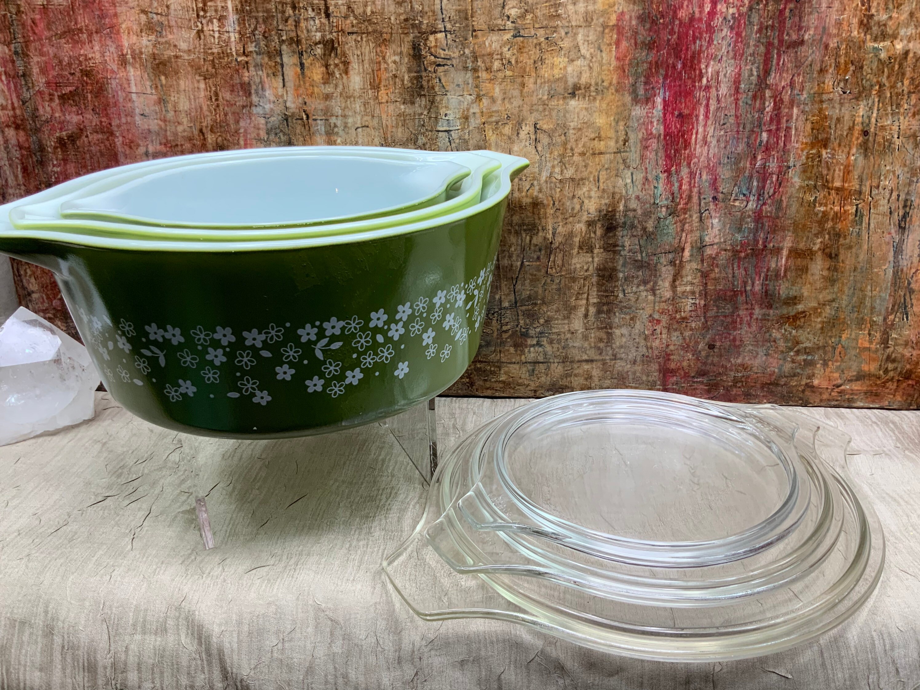 Vintage Pyrex Spring Blossom Green V2 Crazy Daisy Casserole - Etsy