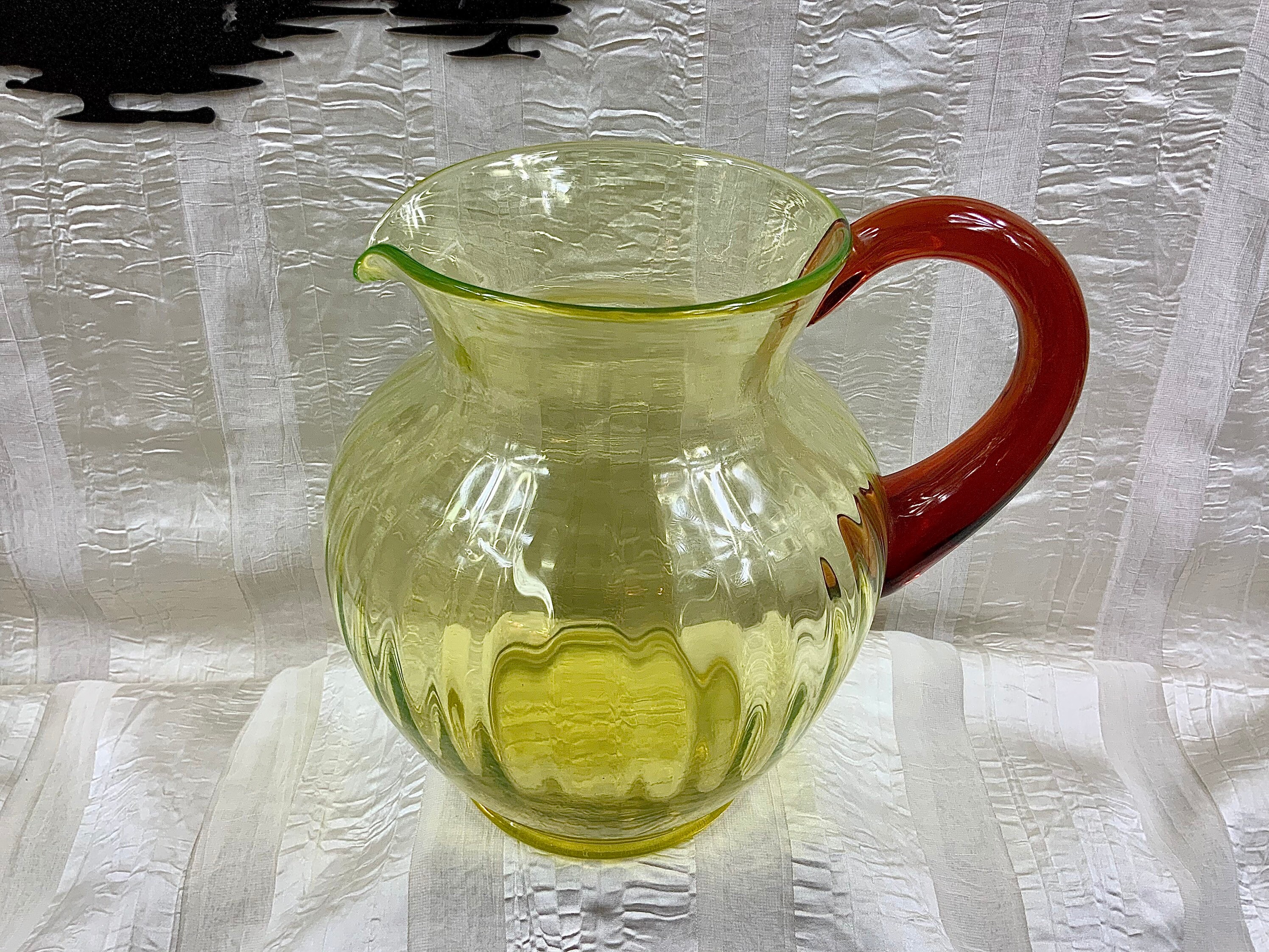Rare Utility Glass Works 72oz Pitcher, Narrow Vertical Optic, Amber ...