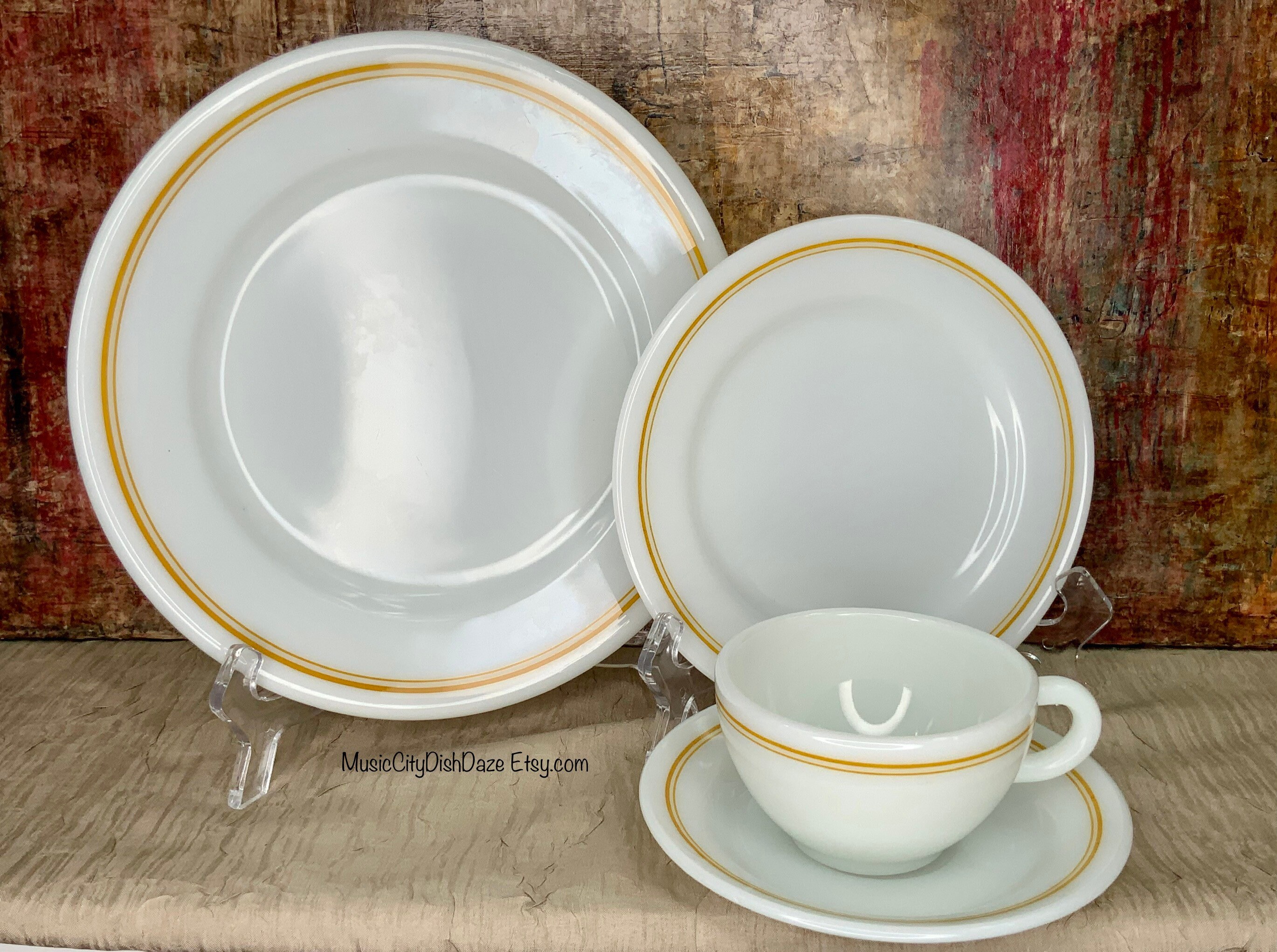 Vintage Pyrex Dinnerware Autumn Bands 16 Piece Set White - Etsy