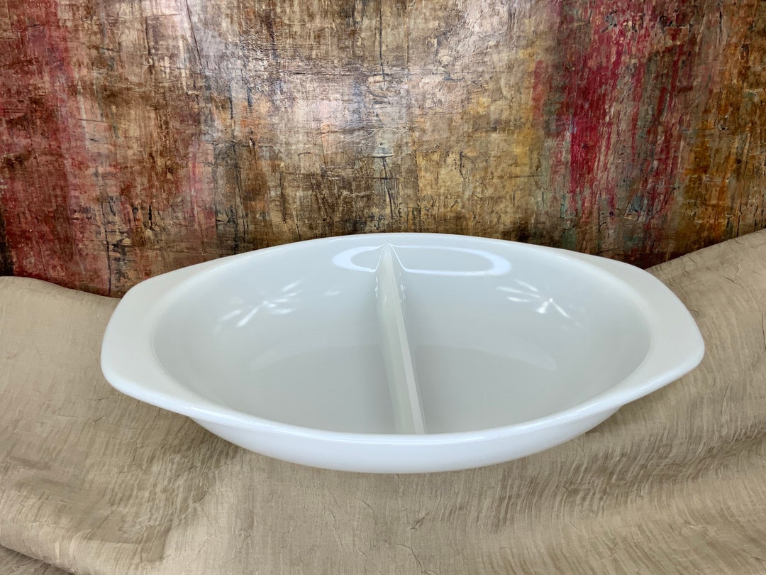 Vintage Pyrex Opalware White Divided Oval Casserole Dish, White Pyrex ...