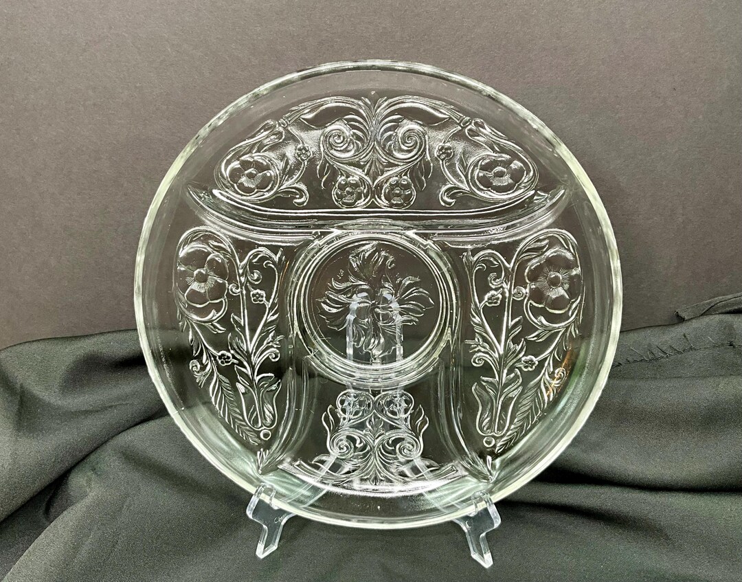 Vintage Mckee Rock Crystal Relish Tray: Floral Pressed Glass Plate - Etsy