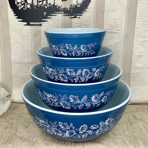 Vintage Pyrex Mixing Bowl Set Colonial Mist Clear Bowls - Etsy
