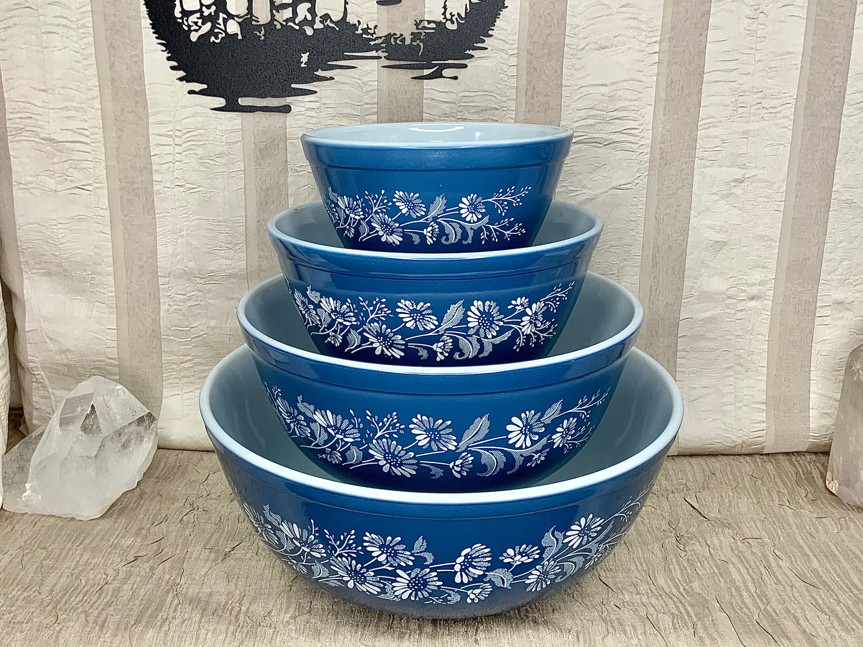 Home & Living Bowls Set of Four Nesting Pyrex Blue Mixing Bowls Kitchen ...