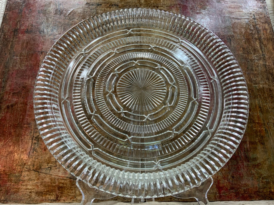 Vintage Large Cake Plate, Anchor Hocking Queen Mary Clear, 14 Inch ...