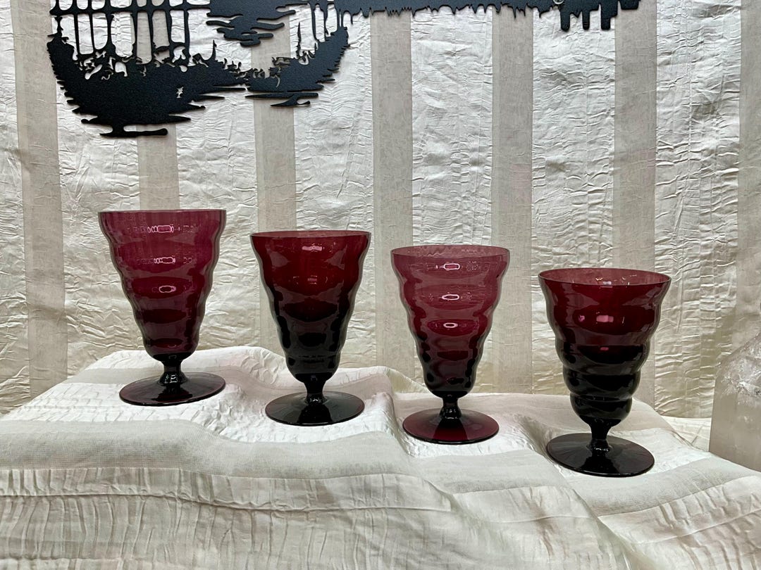 Utility Glass Works Cambodia Ware Amethyst Footed Juice Glass Set of 4 ...
