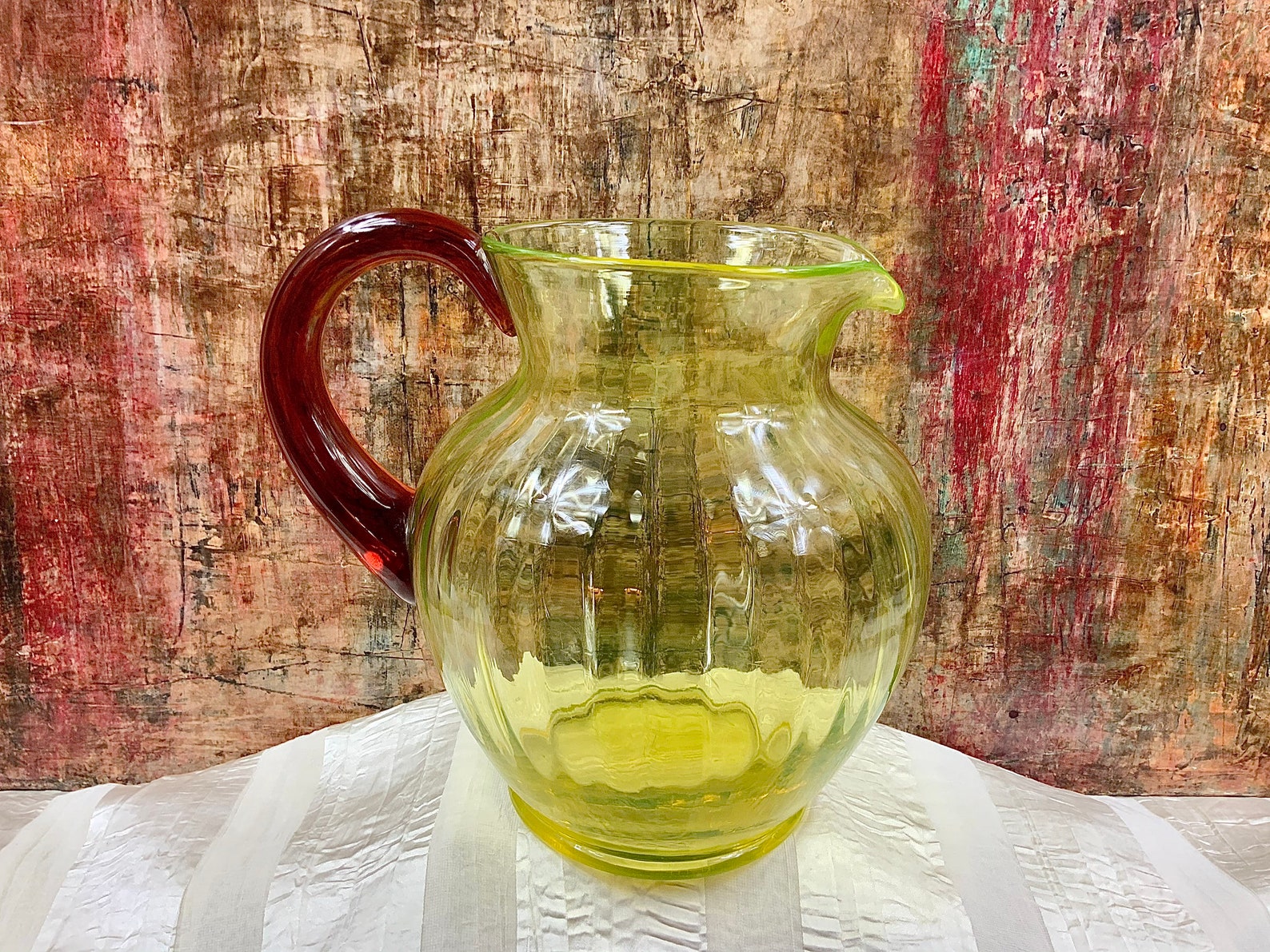 Rare Utility Glass Works 72oz Pitcher, Narrow Vertical Optic, Amber ...