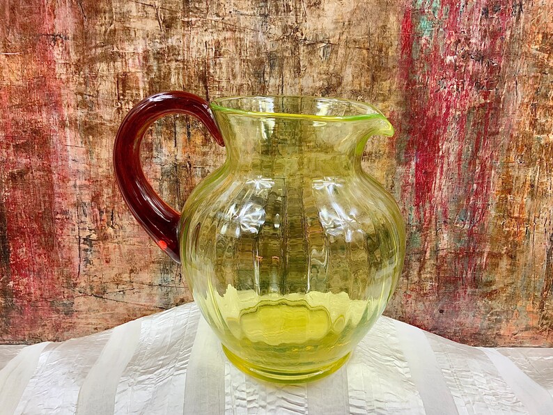 Rare Utility Glass Works 72oz Pitcher, Narrow Vertical Optic, Amber ...