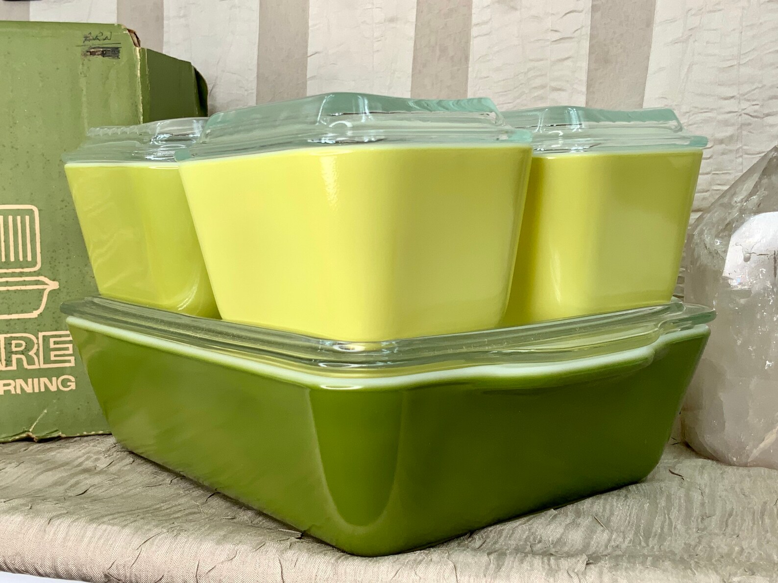 Vintage Pyrex Verde New in Box Refrigerator 8 Piece Set - Etsy