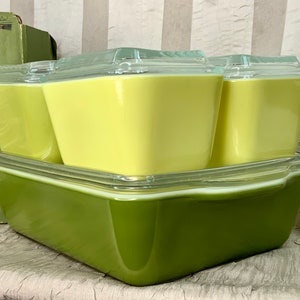 Vintage Pyrex Verde New in Box Refrigerator Casserole Set, 8 Piece Set ...