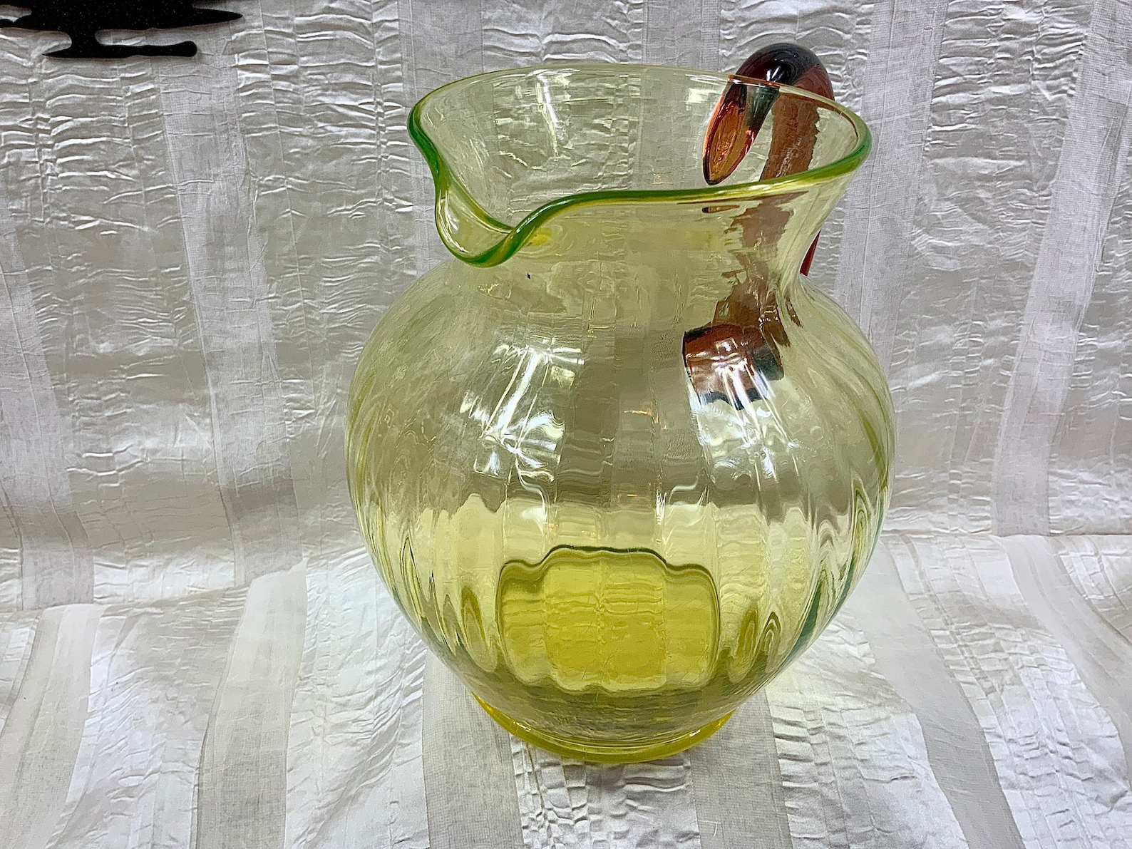 Rare Utility Glass Works 72oz Pitcher, Narrow Vertical Optic, Amber ...
