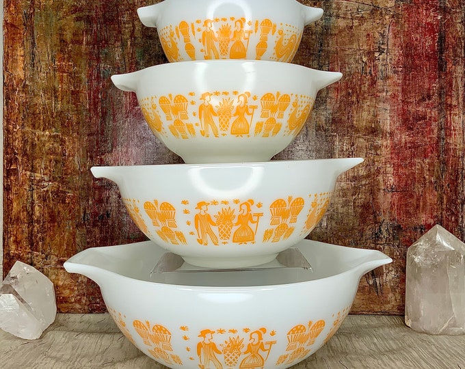 Pyrex Butterprint Orange Mixing Bowls, Set of 4, Pumpkin Butterprint ...