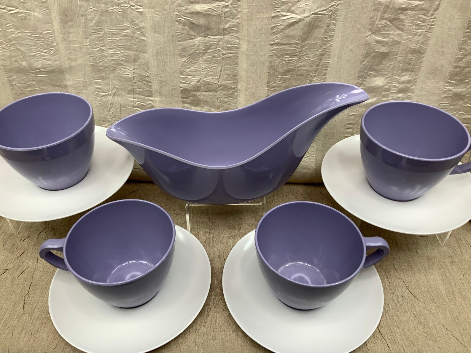 Vintage Royalon Melmac Tea Cups, Saucers and Gravy Boat, Purple 1960s ...