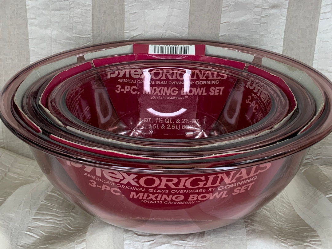 Vintage Pyrex Cranberry Mixing Bowls, New in Original Packaging ...