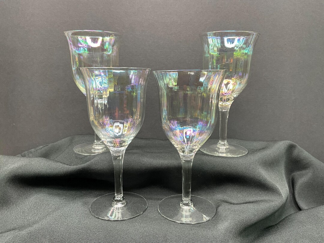 Utility Glass Works Iridescent Water Glasses Set of 4, UGWS-02 Stemmed ...