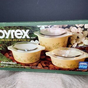 Vintage Pyrex Shenandoah Casserole Set, 470-80 Series, 471, 472, 473, Wintergreen, Green on ...