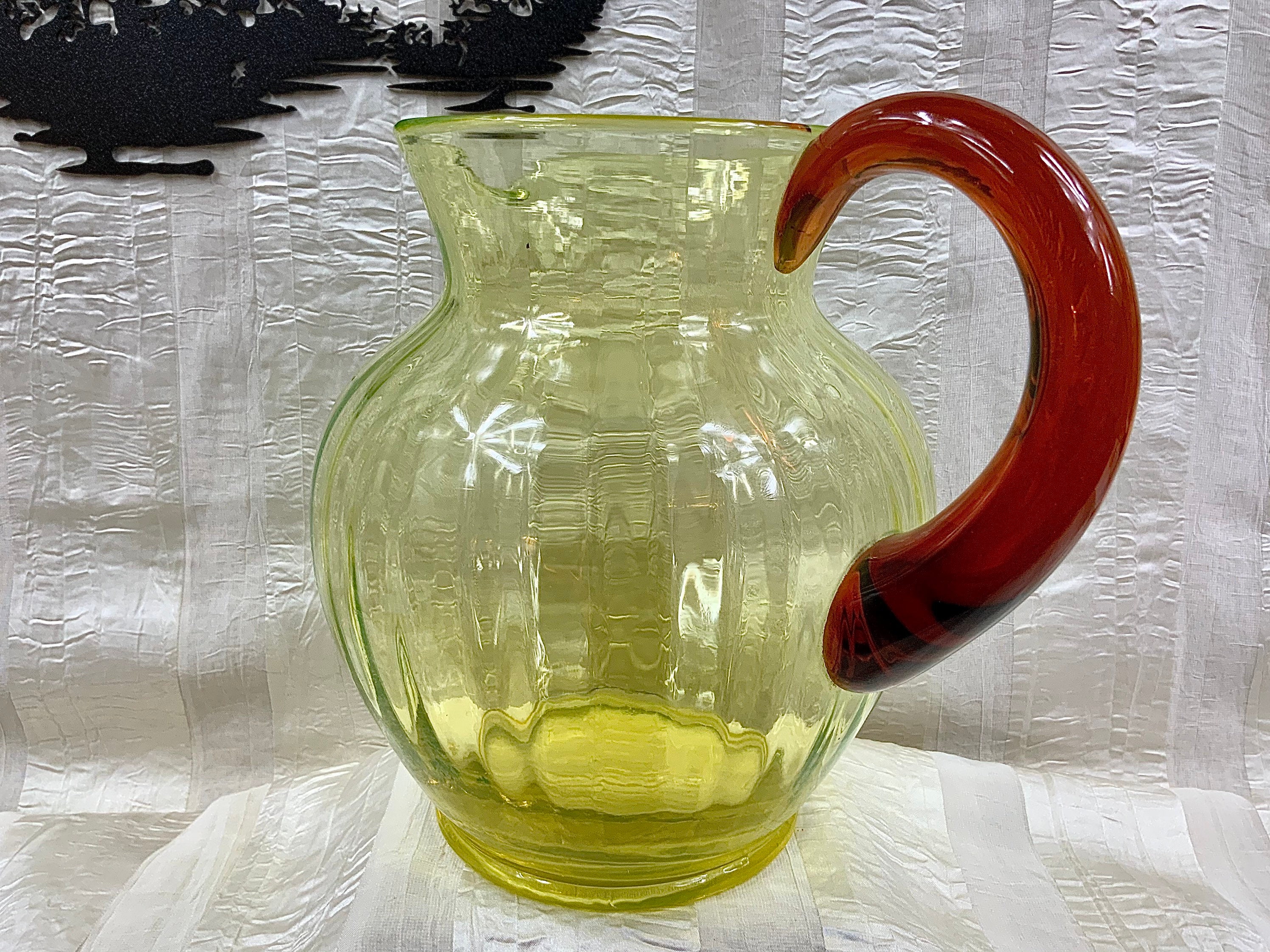 Rare Utility Glass Works 72oz Pitcher, Narrow Vertical Optic, Amber ...