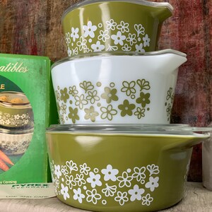 Vintage Pyrex Spring Blossom Green New in Box 480-1 Casserole Set, Set ...