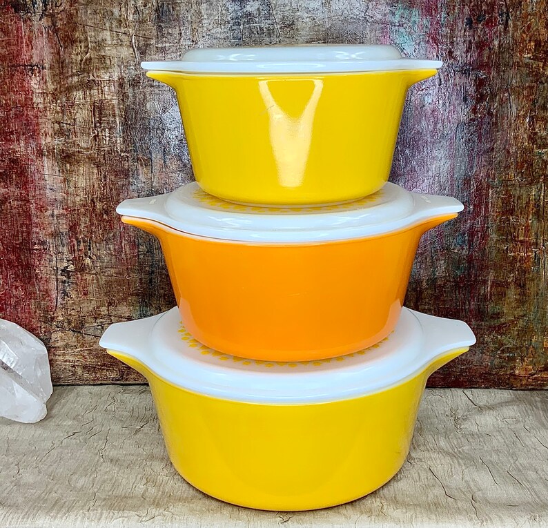 Vintage Pyrex Daisy Casserole Set Sunflower Citrus Orange - Etsy