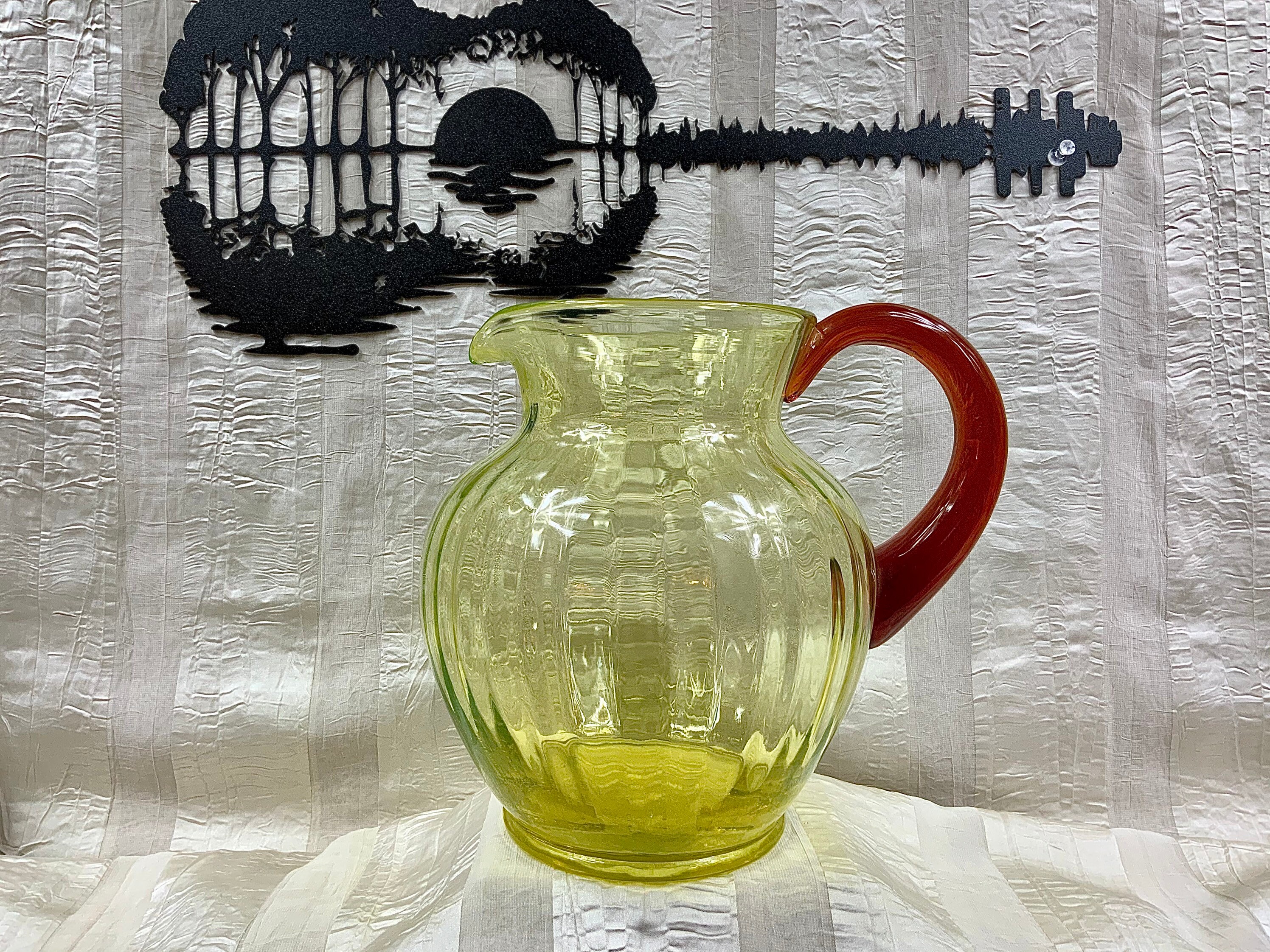 Rare Utility Glass Works 72oz Pitcher, Narrow Vertical Optic, Amber ...
