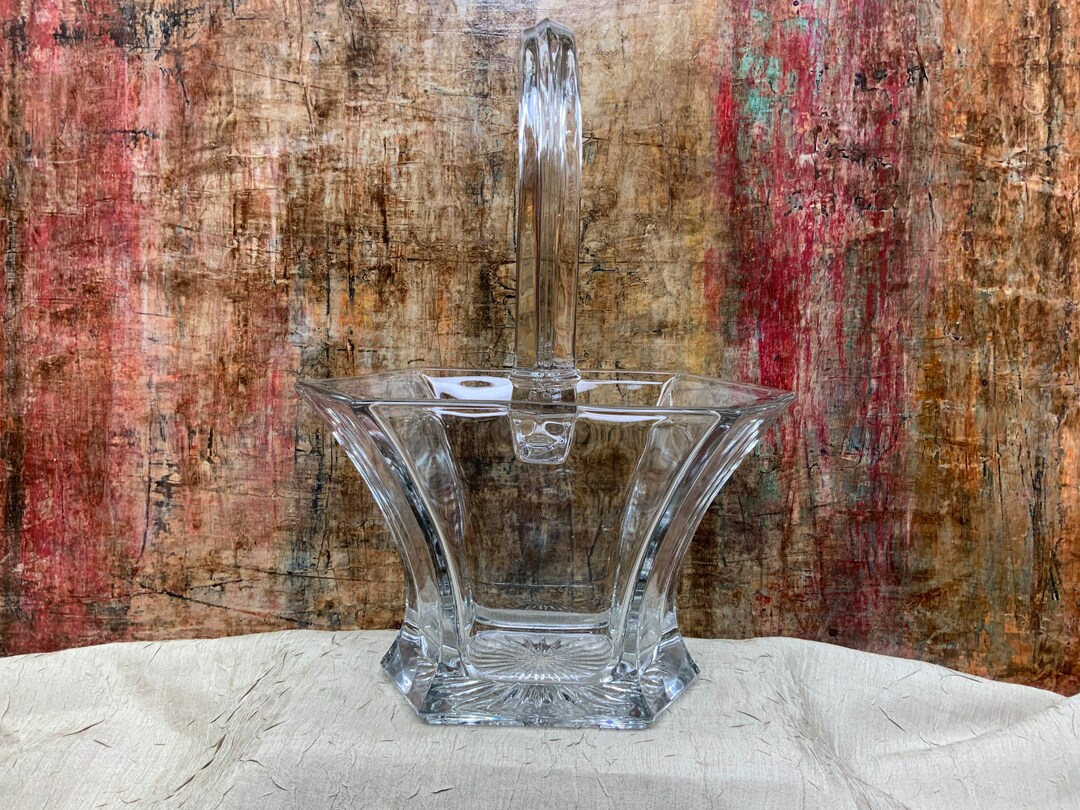 Heisey Hexagon Clear Glass Basket With Handle, 11 Inch Glass Handled ...