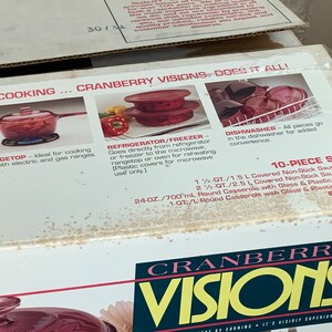 Vintage Pyrex Visions Cranberry Saucepans Casseroles, New in Box, 10 ...