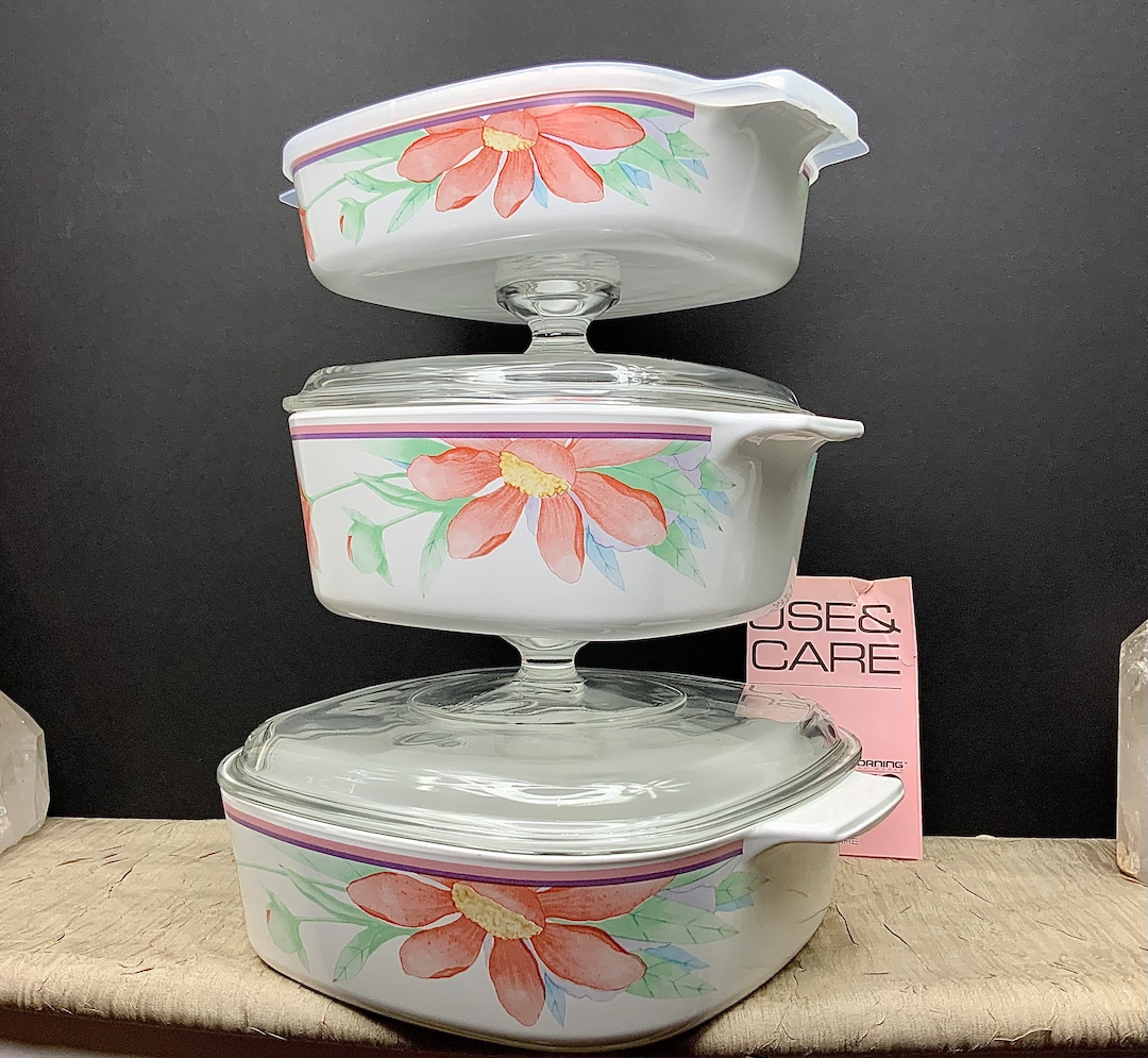 Vintage Corning Ware Casserole Set, Peony, Chefs 6 Piece Set, New in ...