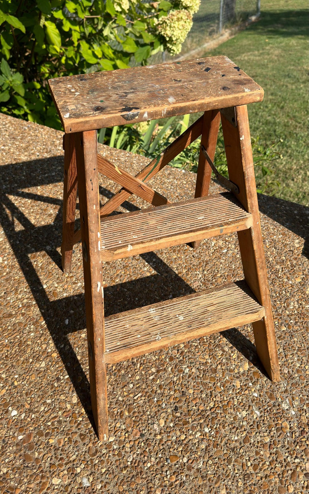 Vintage Wood Step Ladder, 2 Run Ladder, Farmhouse Step Stool, Rustic ...