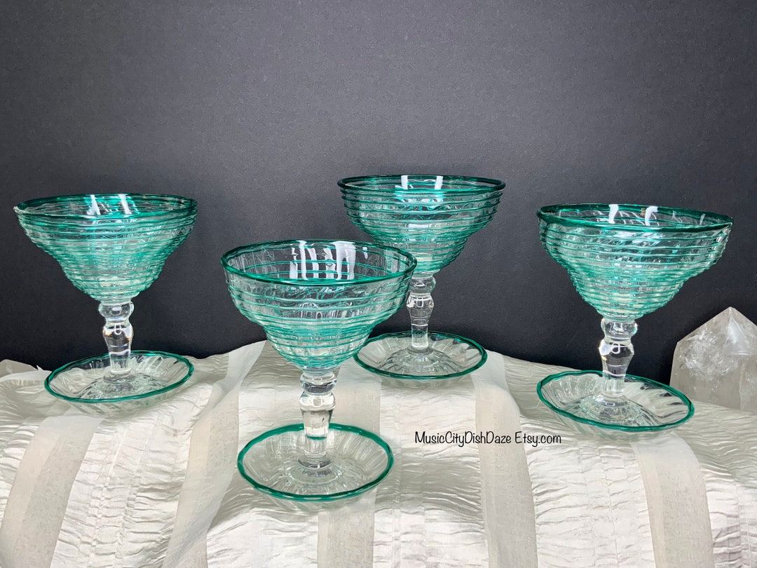 Vintage Threaded Glass, Champagne Sherbets, Set of 4 Crystal Clear With ...