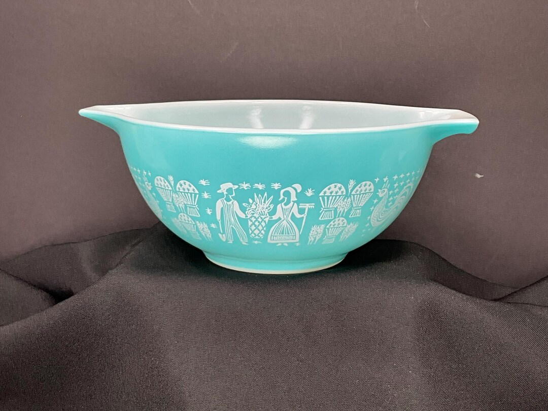 Pyrex Butterprint Cinderella 442 Turquoise 1 1/2qt Mixing Nesting Bowl ...