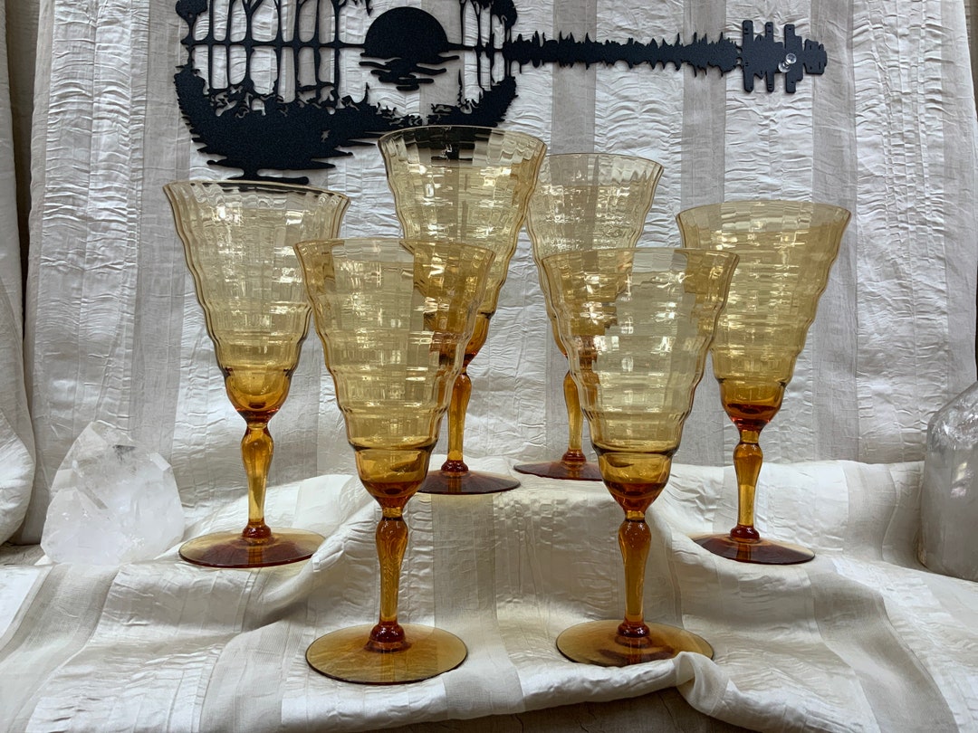 Utility Glass Works Mandalay Dine Amber Water Stems Set of Six6 C1920 ...