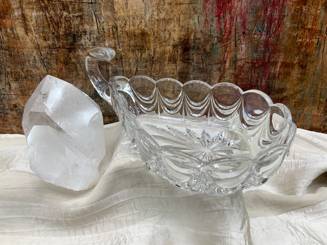 Vintage Teardrop Glass Relish Dish, Scalloped Edge, Handled Candy Bowl ...