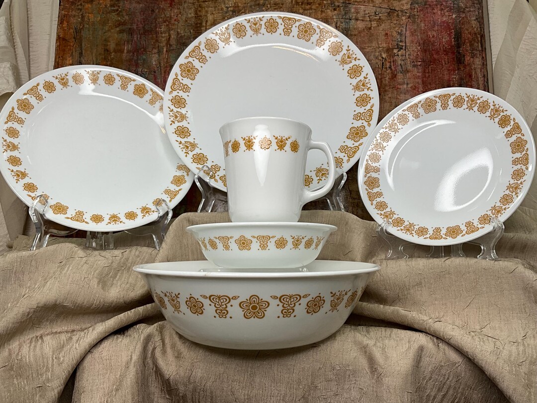Corelle Butterfly Gold Dinnerware 21 Piece Set 4 Dinner Plates 4 Lunch ...