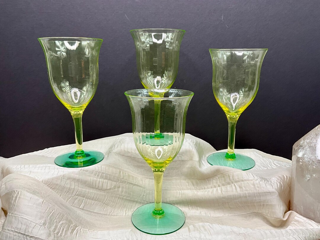 Utility Glass Works Water Goblets Vaseline and Green Set of 4 UGWS-02 ...
