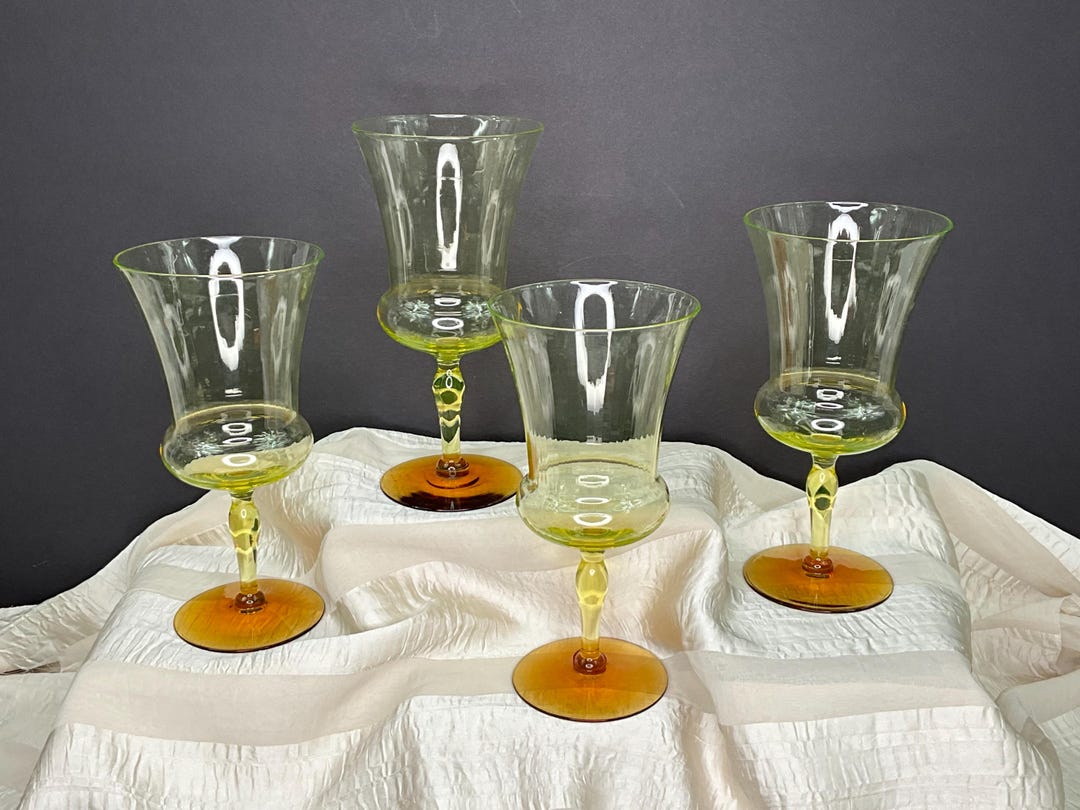 Utility Glass Works Nilotus Water Wine Set of 4 Vaseline Yellow With ...