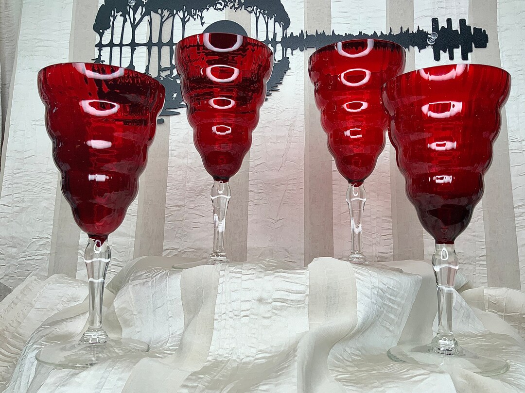 Utility Glass Works Cambodia Cranberry Water/wine Goblets, Set of 4 ...