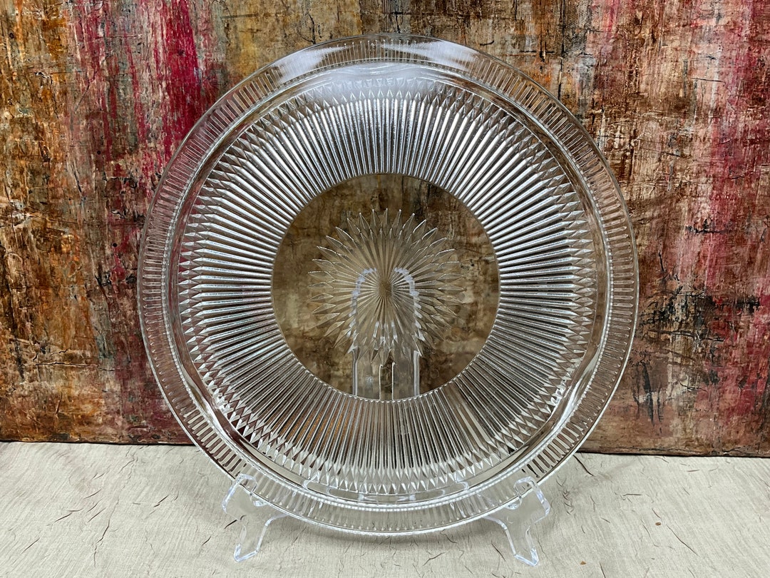 Vintage Raised Cake Plate, Ribbed Starburst Pattern, Three Toed Plate ...