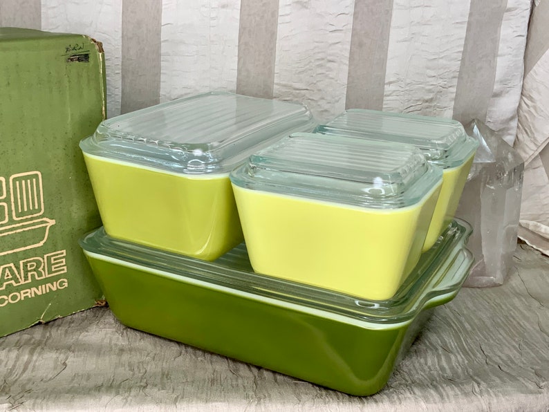 Vintage Pyrex Verde New in Box Refrigerator 8 Piece Set - Etsy