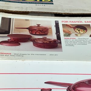 Vintage Pyrex Visions Cranberry Saucepans Casseroles, New in Box, 10 ...