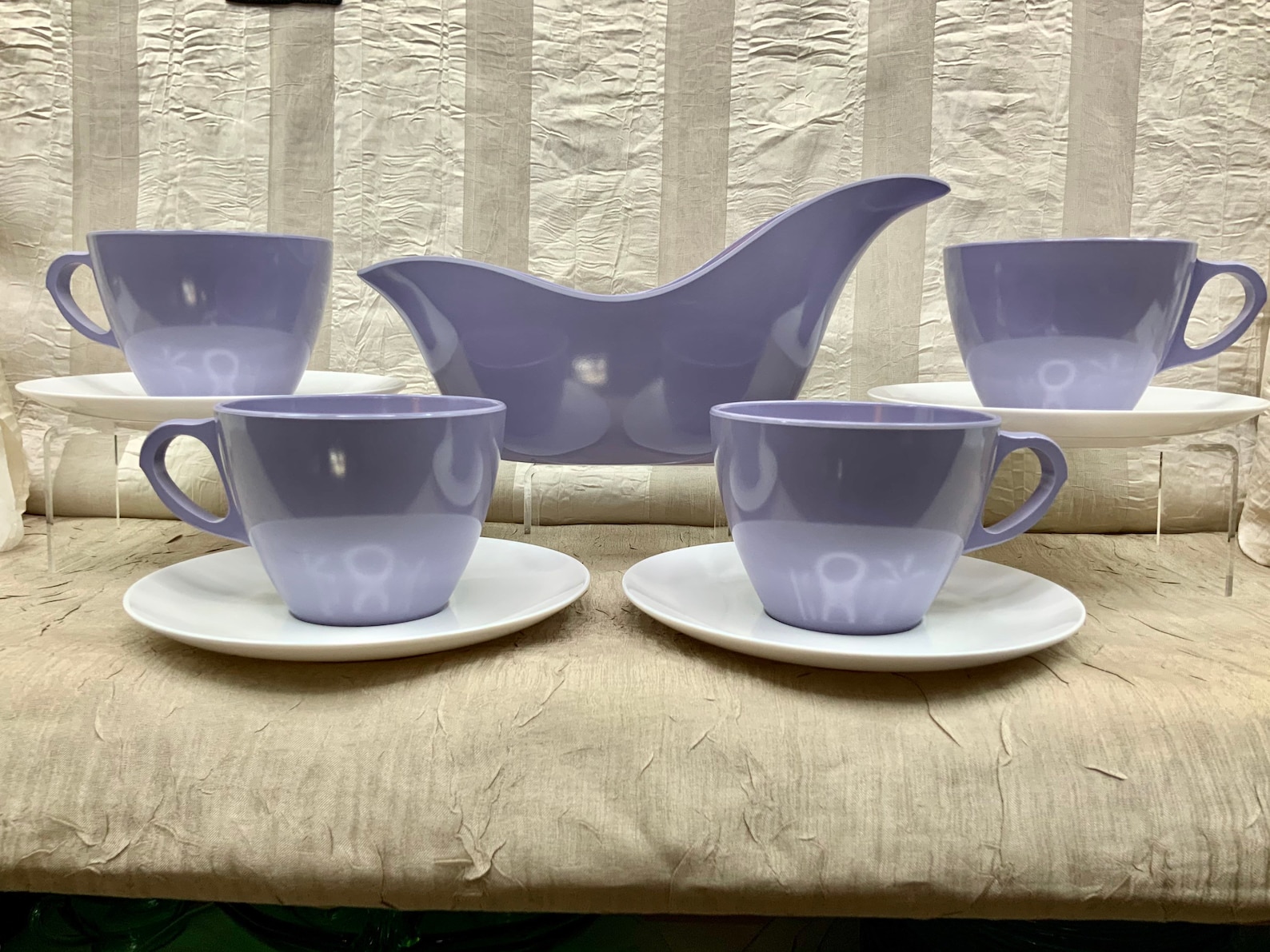 Vintage Royalon Melmac Tea Cups, Saucers and Gravy Boat, Purple 1960s ...