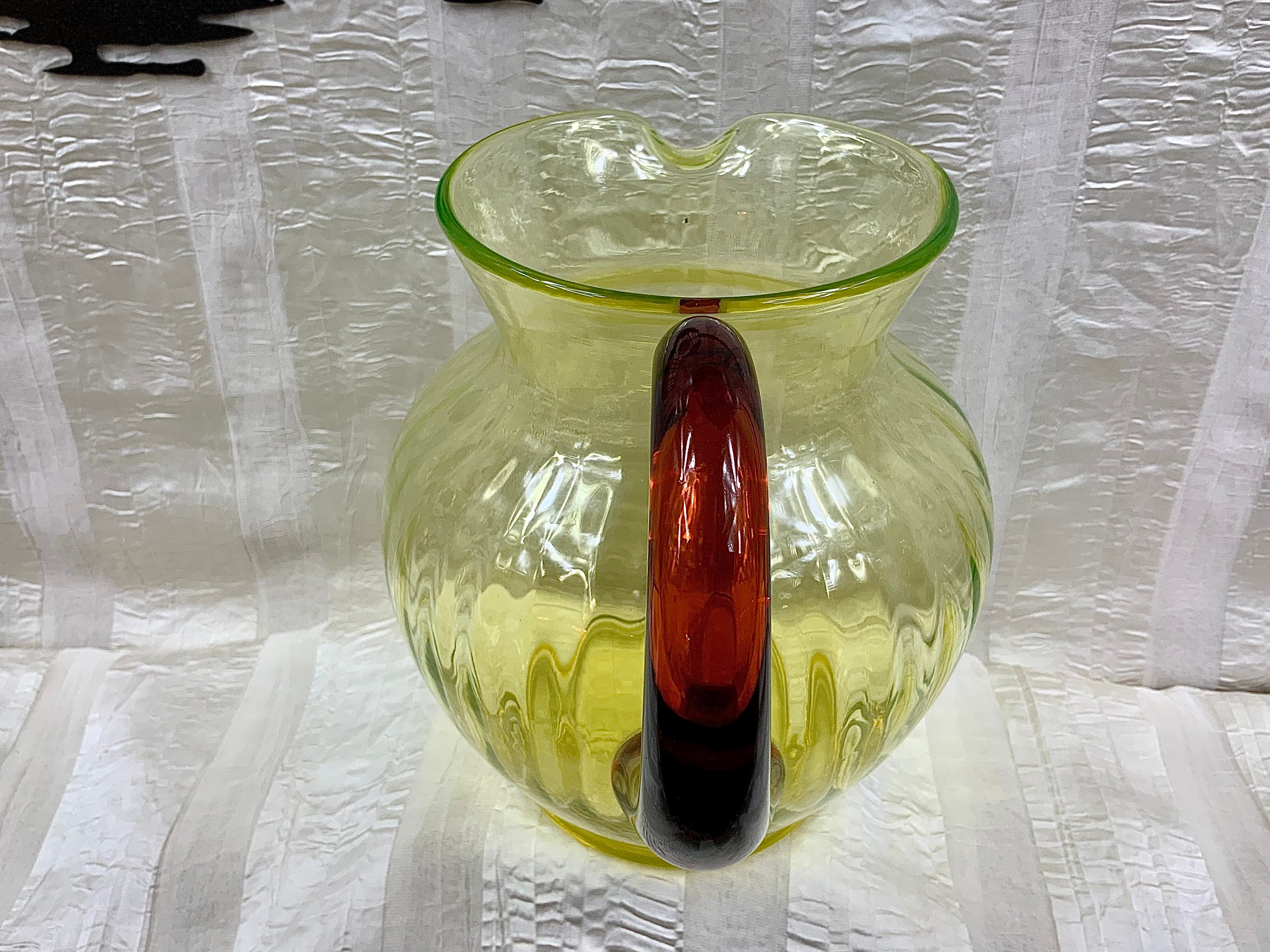 Rare Utility Glass Works 72oz Pitcher, Narrow Vertical Optic, Amber ...