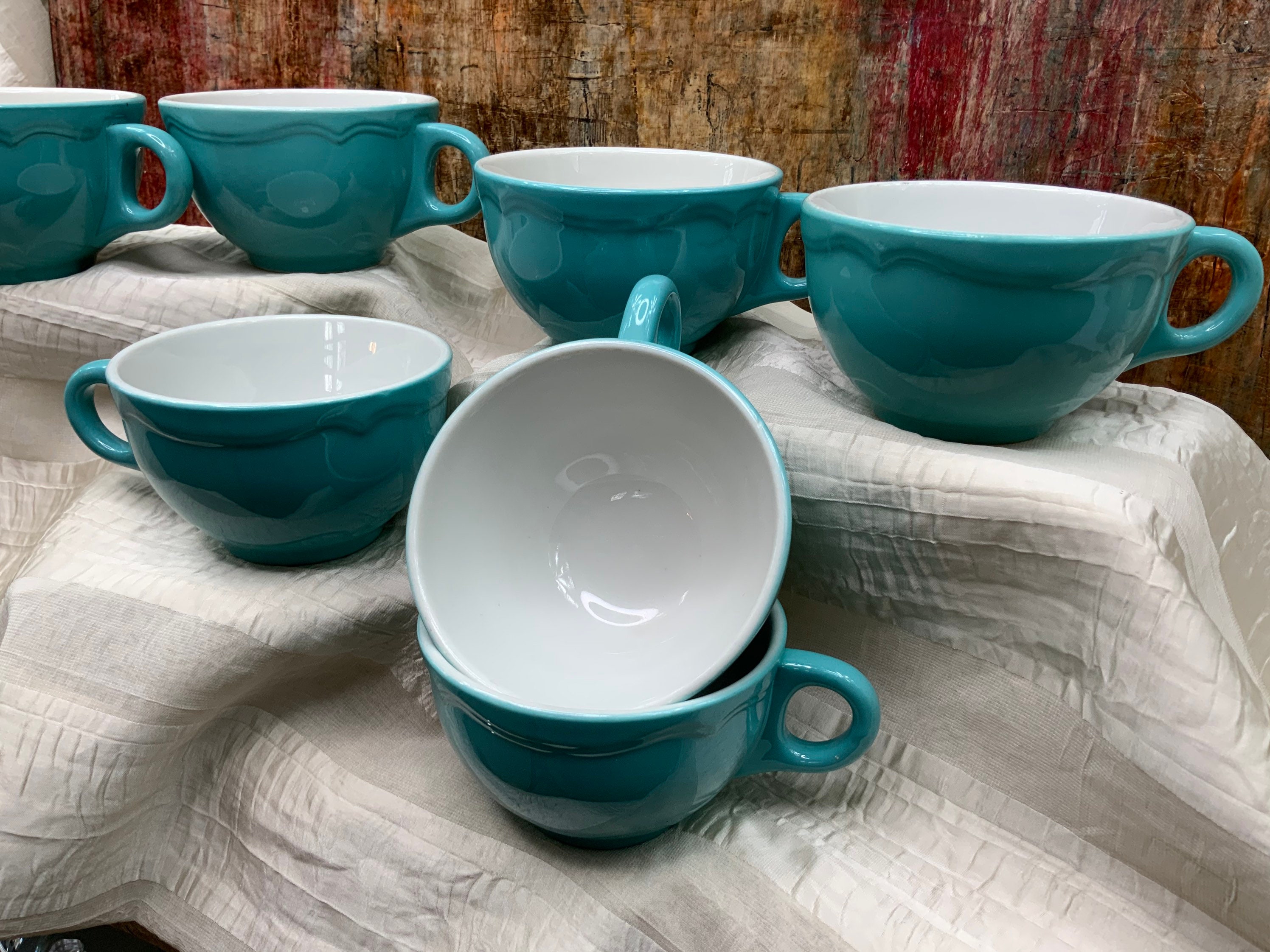 Vintage Aqua Turquoise Coffee Cups Set of 7 Shenango Rimrol - Etsy.de