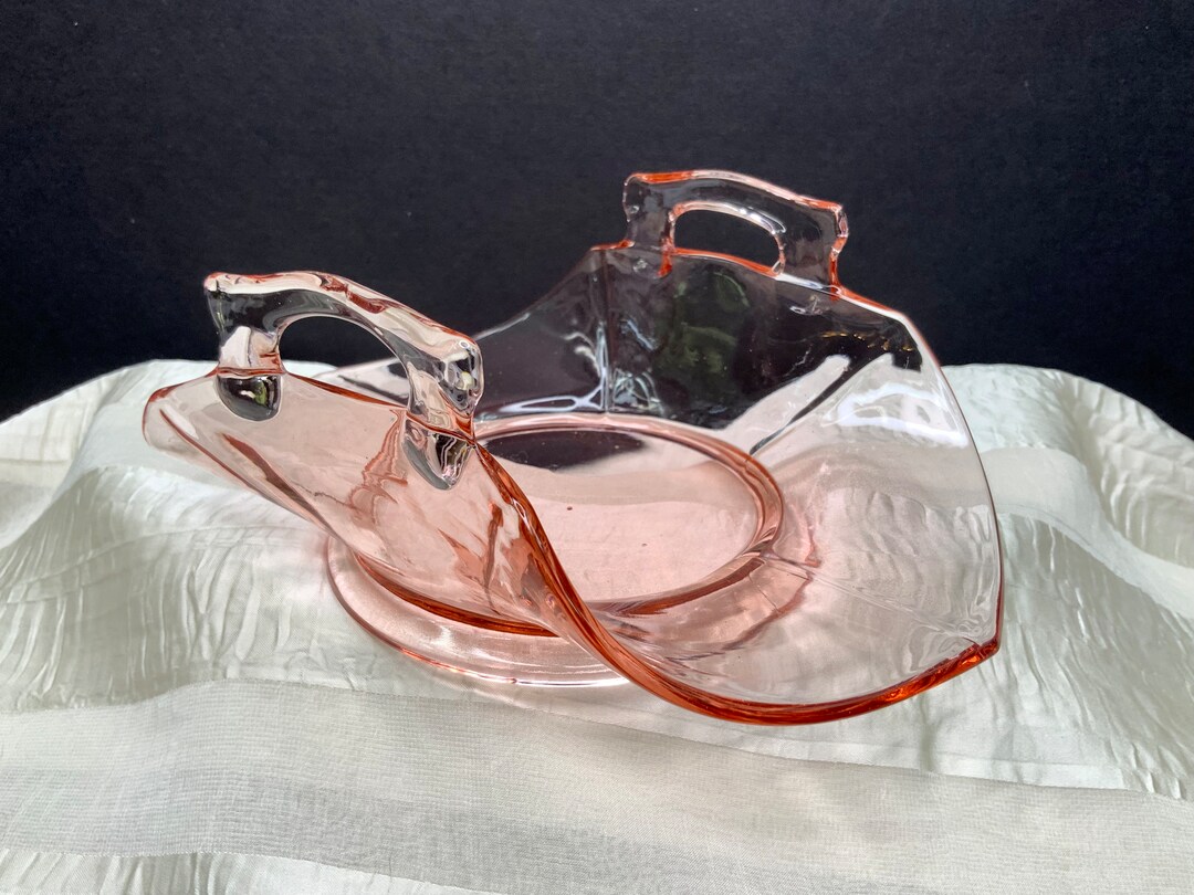 Vintage Pink Bon Bon Candy Mint Handled Dish, Depression Era Pink Glass ...