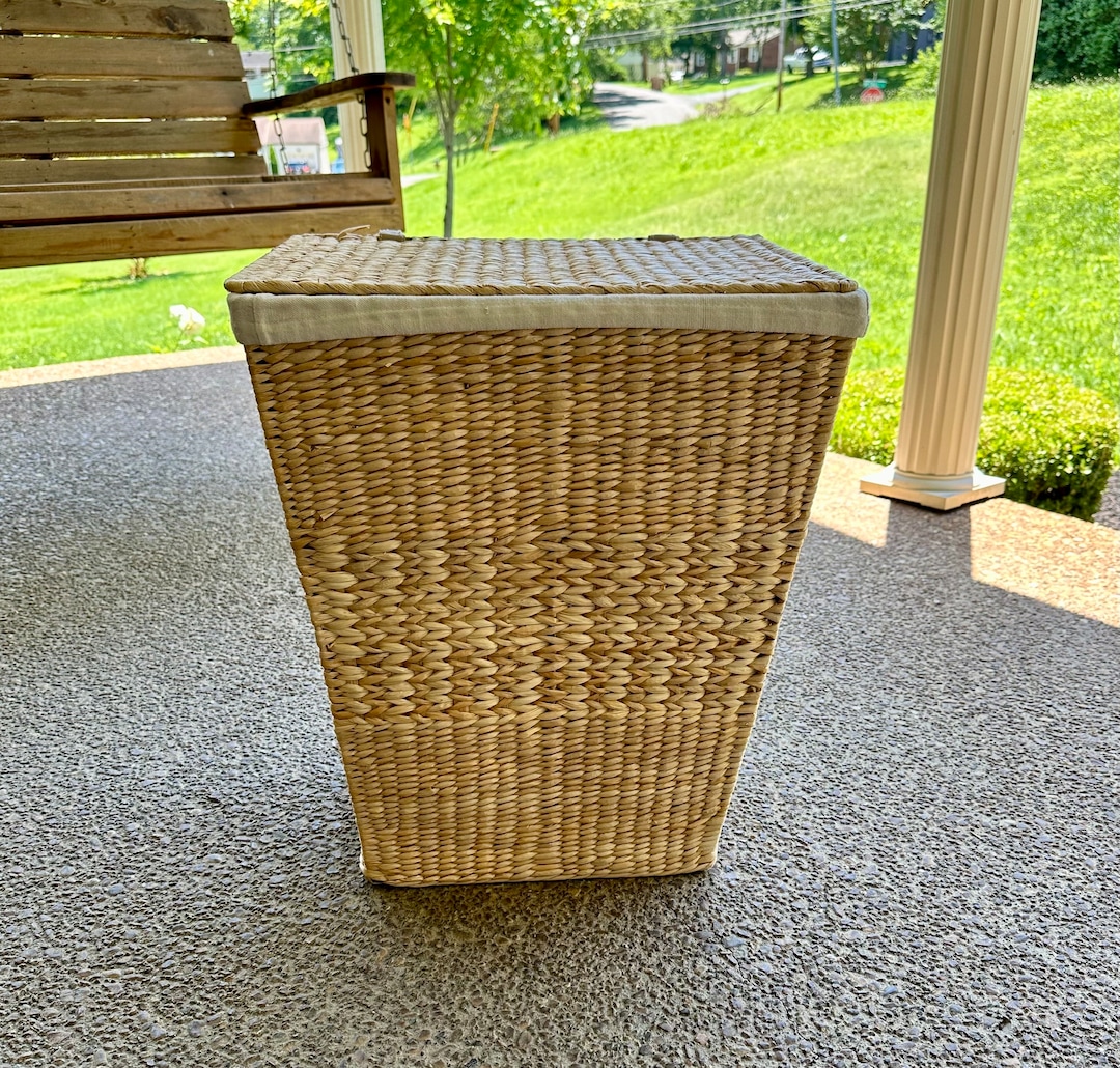 Vintage Rush Grass Laundry Basket With Cotton Fabric Liner, Clothes ...