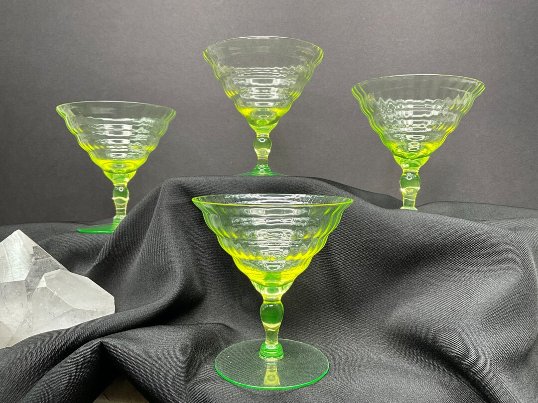 Utility Glass Works Cambodia Ware Sherbet Champagne Set of 4, Vaseline ...