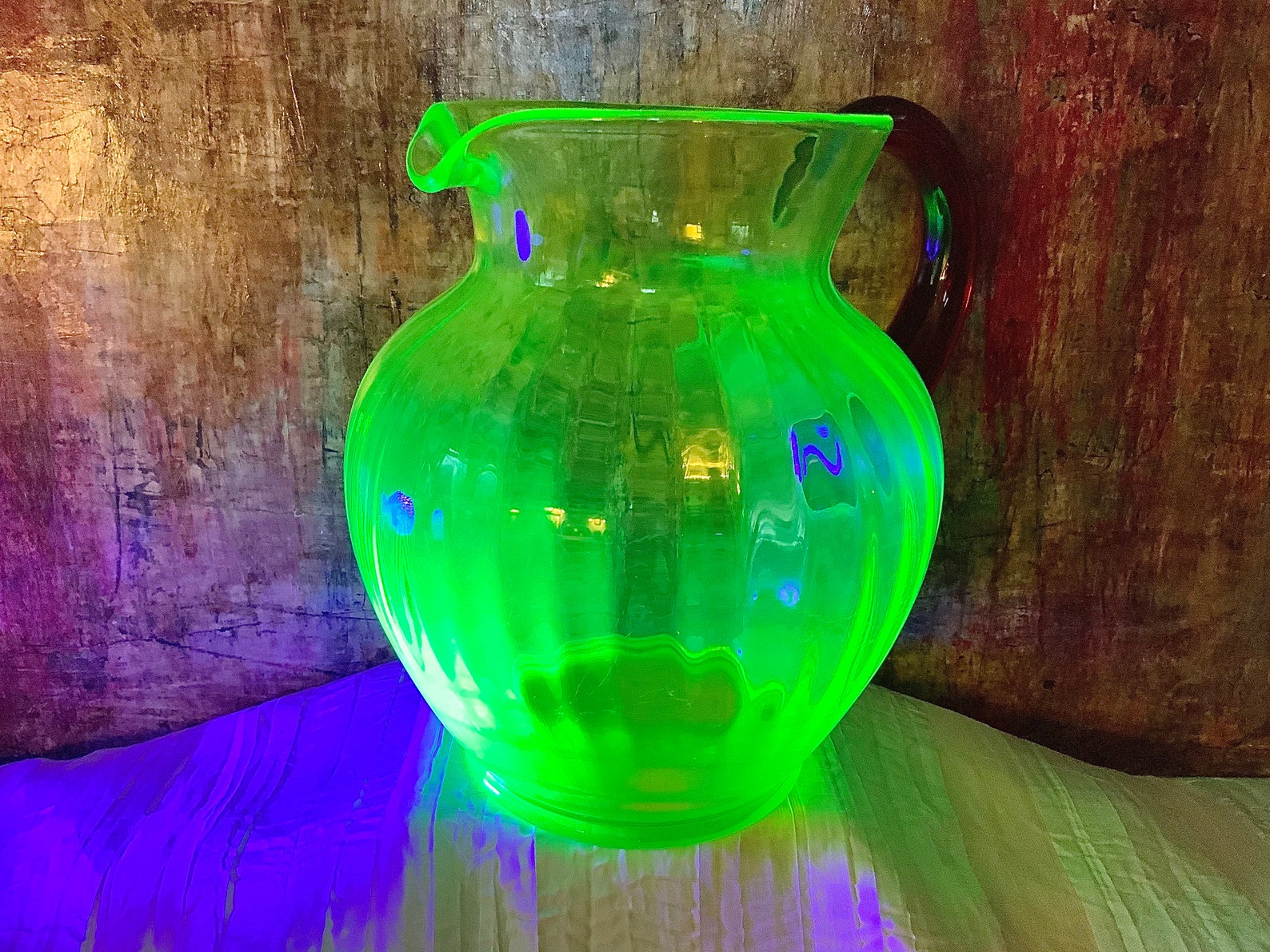 Rare Utility Glass Works 72oz Pitcher, Narrow Vertical Optic, Amber ...