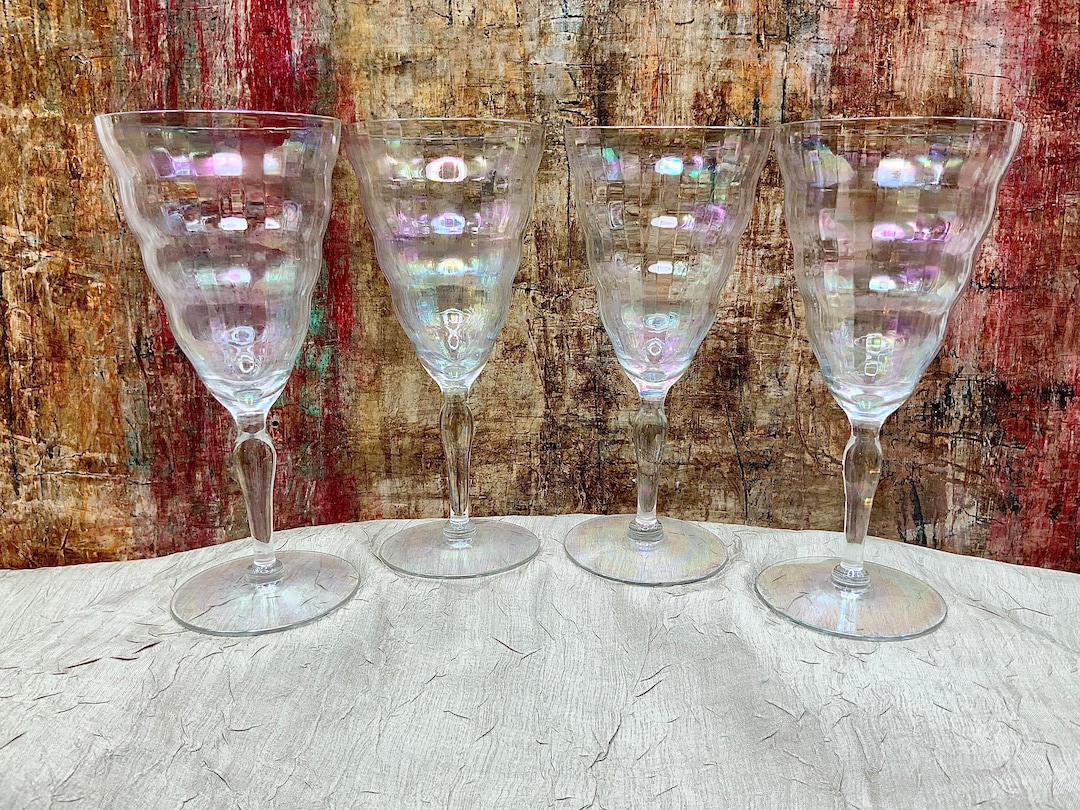 RARE Utility Glass Works Cambodia Ware, Water/wine Iridescent Goblets ...