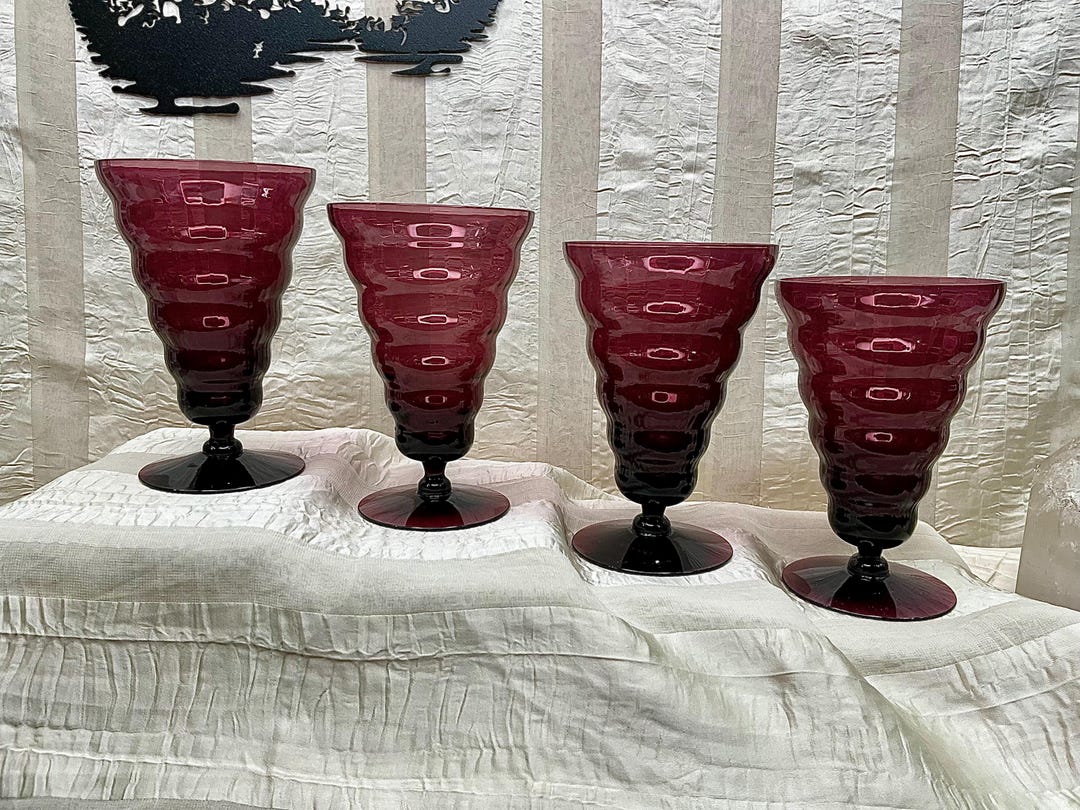 Utility Glass Works Cambodia Ware Amethyst Footed Soda Glasses 6oz Set ...